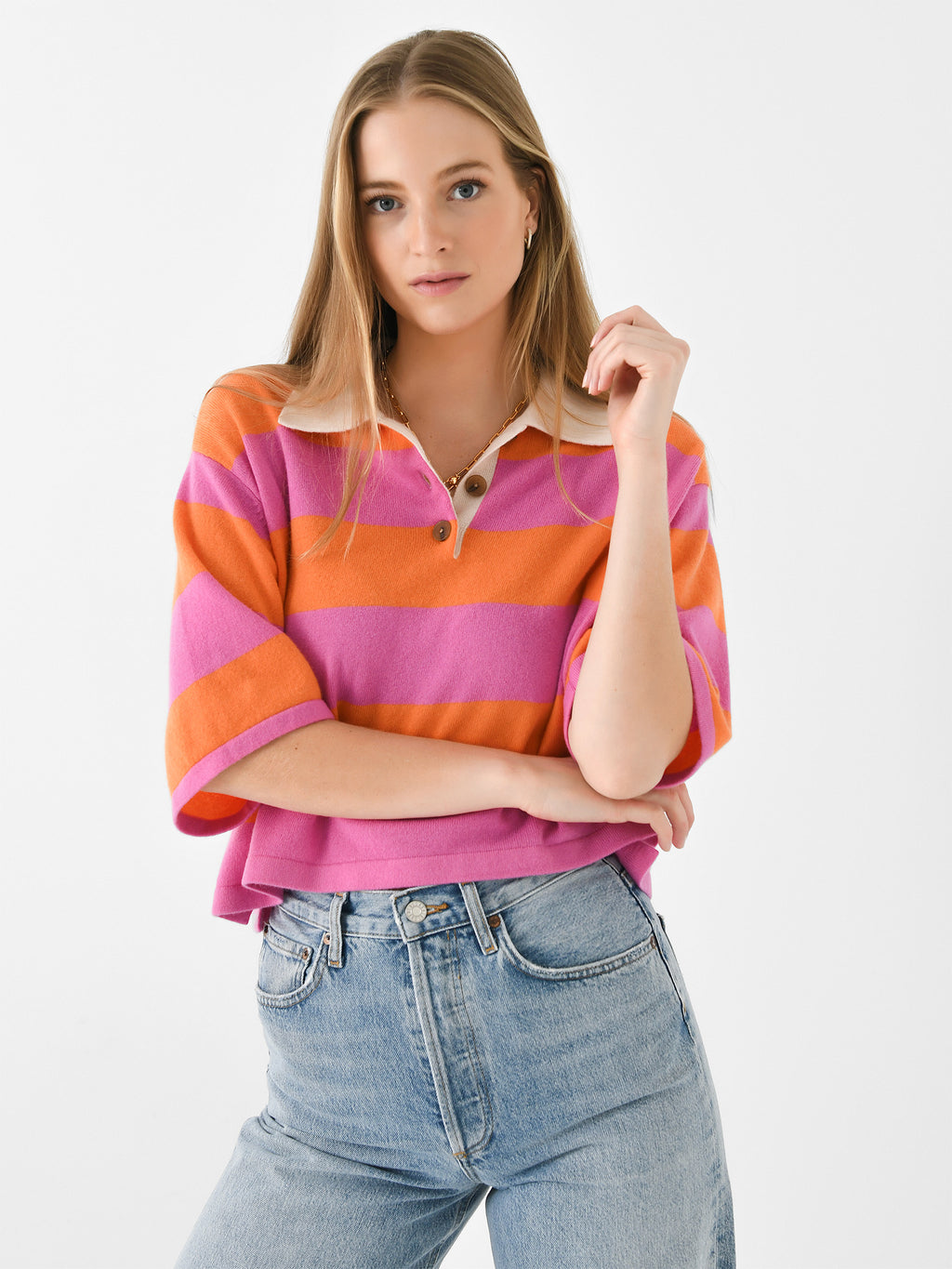 White + Warren Women's Cashmere Cropped Striped Polo – Saint Bernard