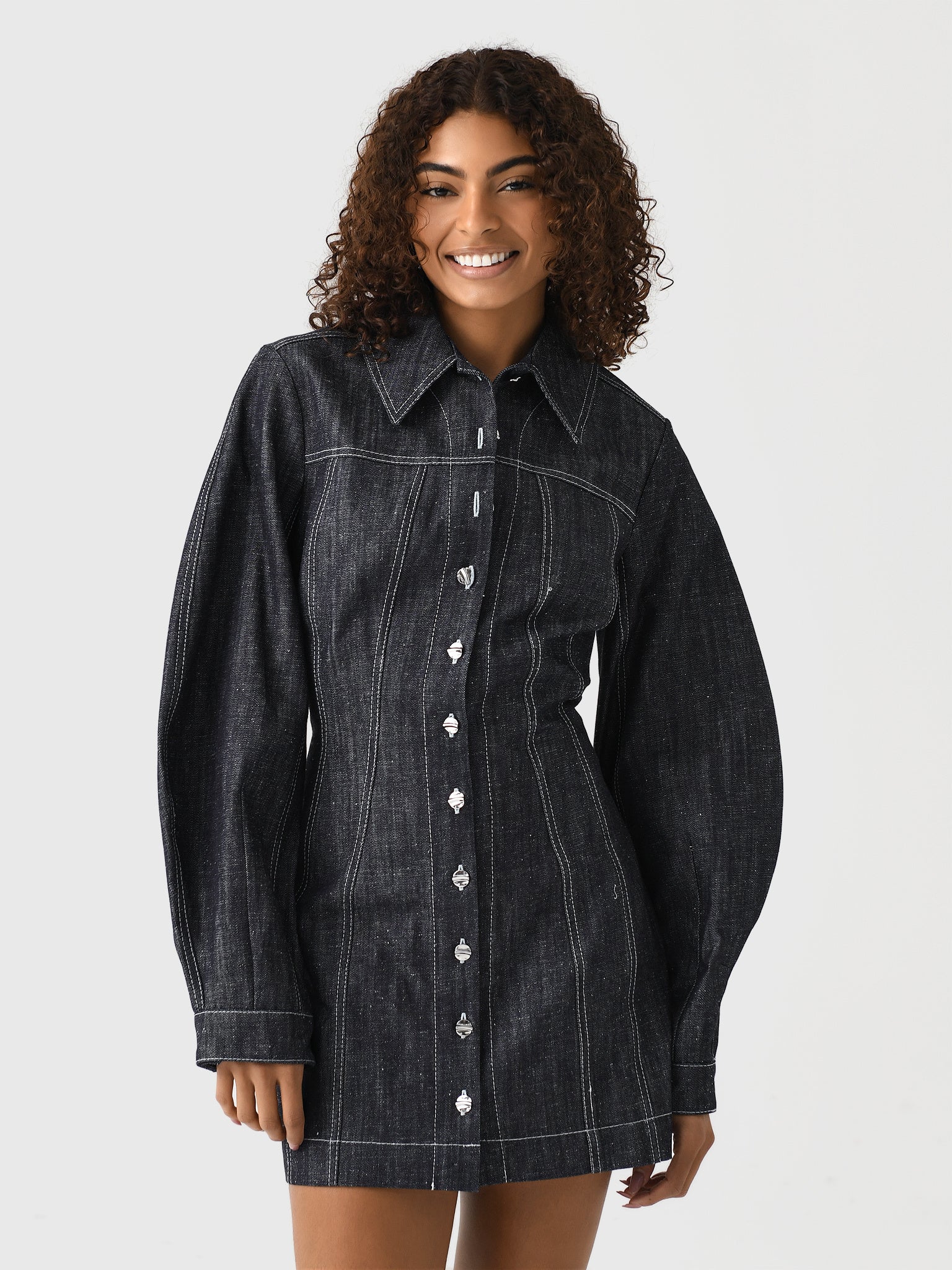 Matthew Bruch Women's Seamed Leg of Mutton Sleeve Mini Dress | $123.90 ...