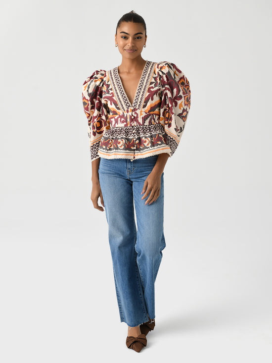 Farm Rio Women's Toucans Scarf Puff Sleeve Blouse | $198.00 | Saint Bernard