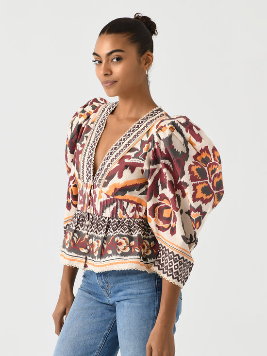 Farm Rio Women's Toucans Scarf Puff Sleeve Blouse | $198.00 | Saint Bernard