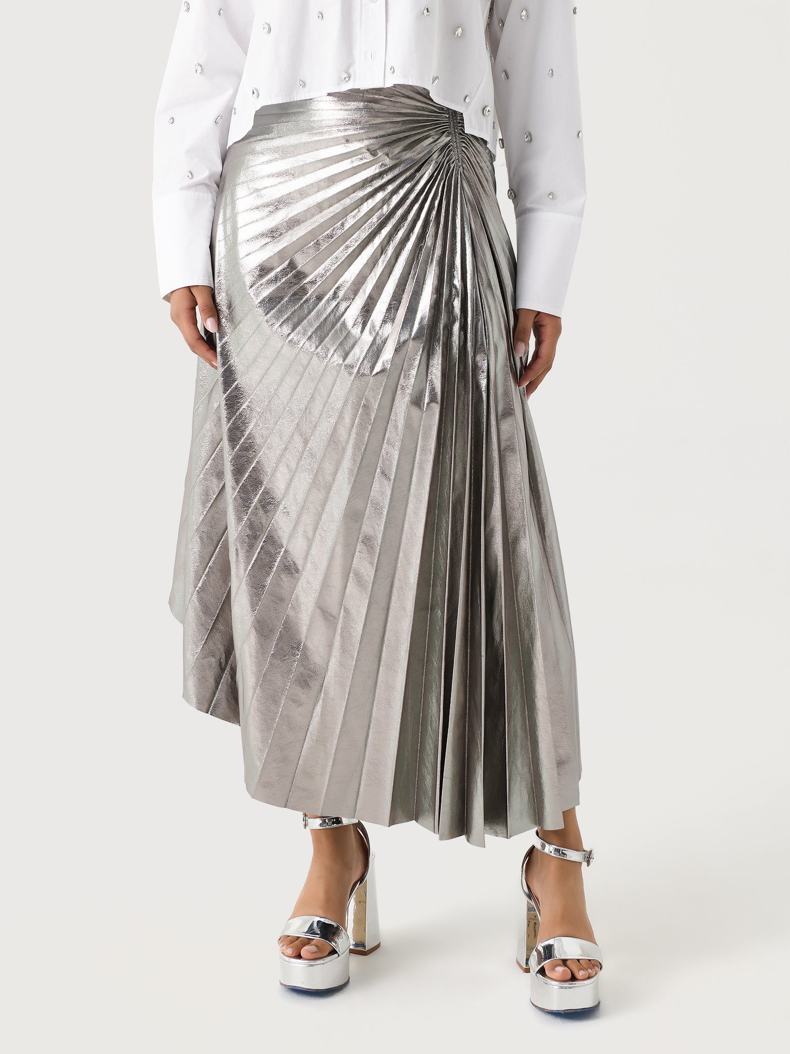 ALC Women's Tracy Metallic Vegan Leather Skirt | $495.00 | Saint Bernard