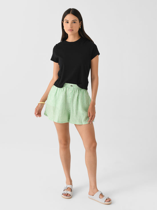 Lacoste Women's Relaxed Fit Striped Linen Short | $125.00 | Saint Bernard