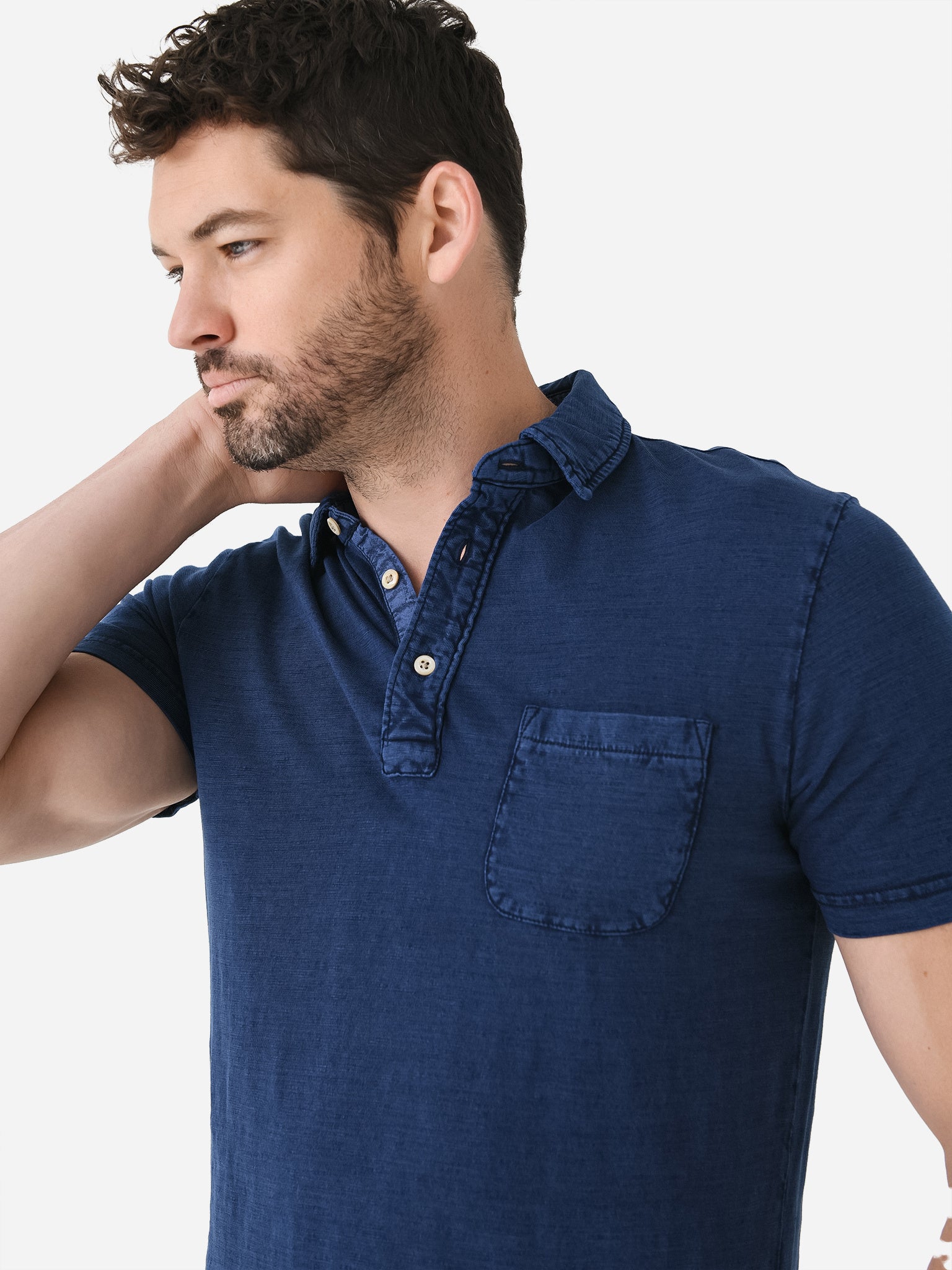Faherty Brand Men's Short Sleeve Indigo Polo | $98.00 | Saint Bernard