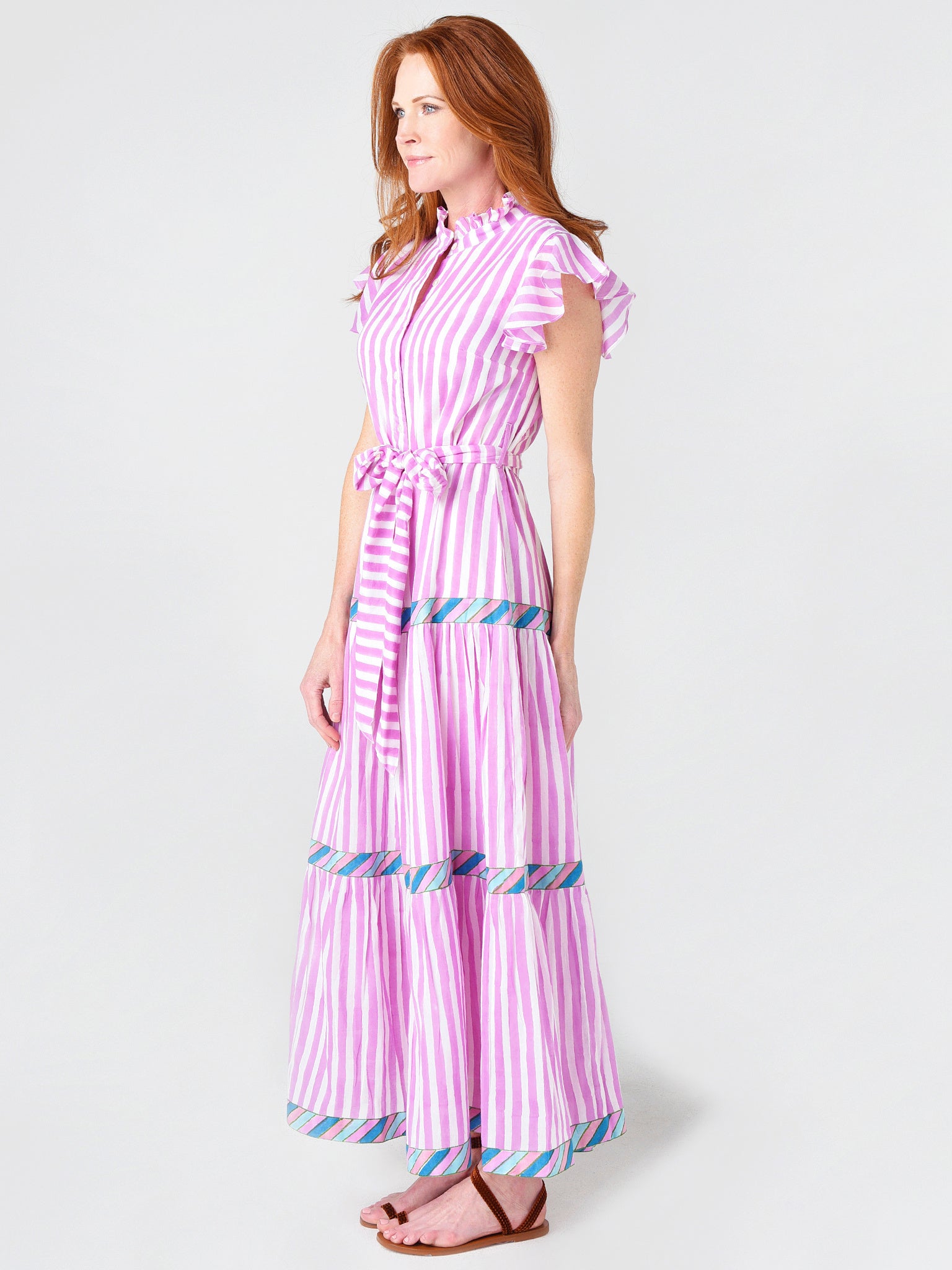 Oliphant Women's Ruffle Collar Button Maxi Dress | $268.00 | Saint Bernard