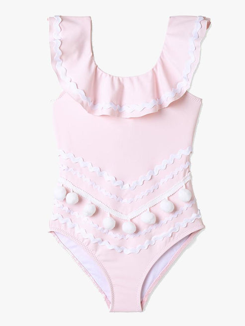 Stella Cove Little Girls’ Ric Rac And Pom Poms Pink One Piece Swimsuit ...