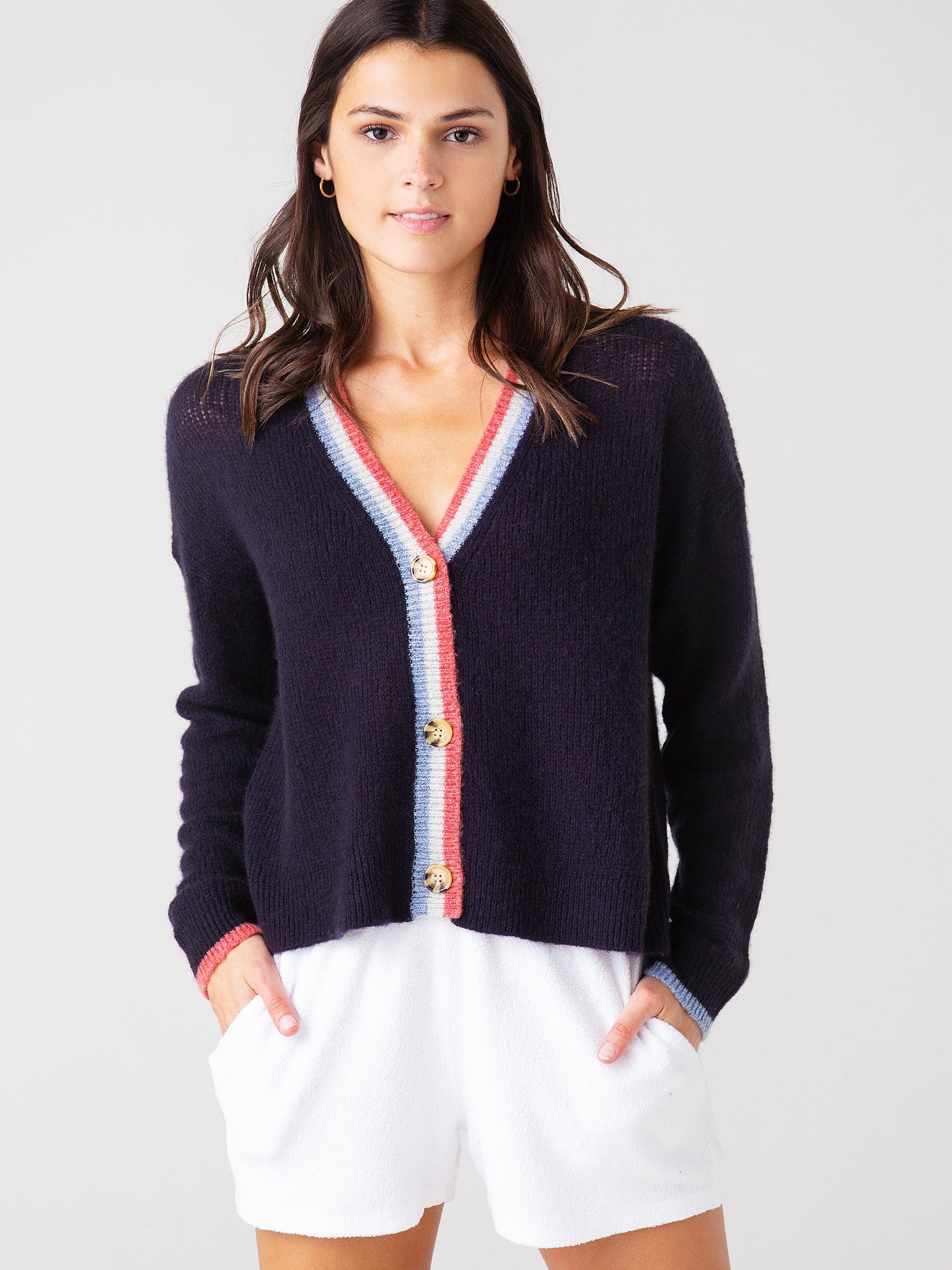 Sundry Women's Contrast Stripe Cardigan | $220.00 | Saint Bernard