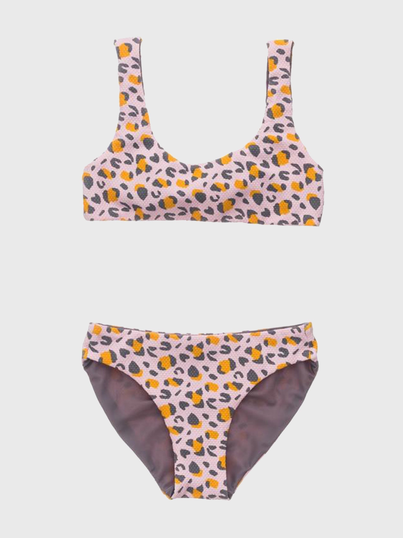 Snapper Rock Girls’ Leopard Love Reversible Surf Bow Bikini - Saint Bernard