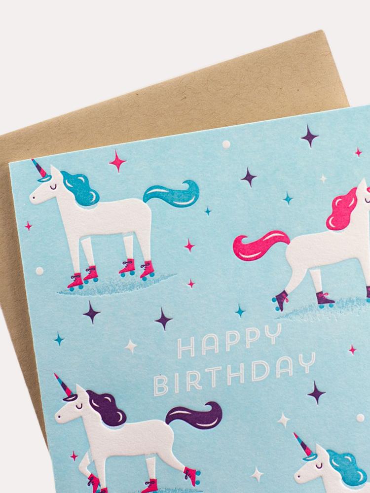Elum Magical Skating Unicorn Birthday Greeting Card - Saint Bernard