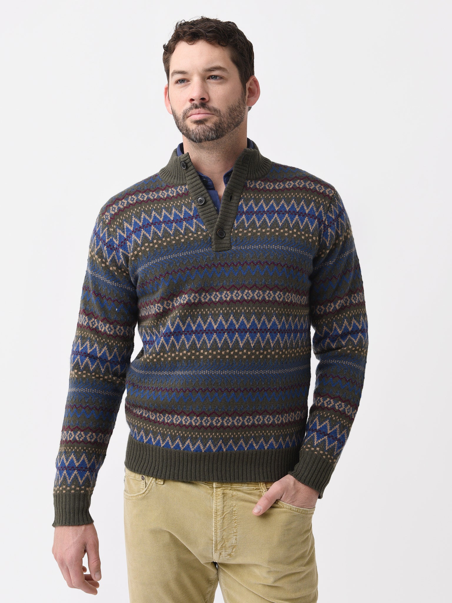 Peter Millar Crown Crafted Men's Ferrin Fair Isle Button Mock Sweater#N ...