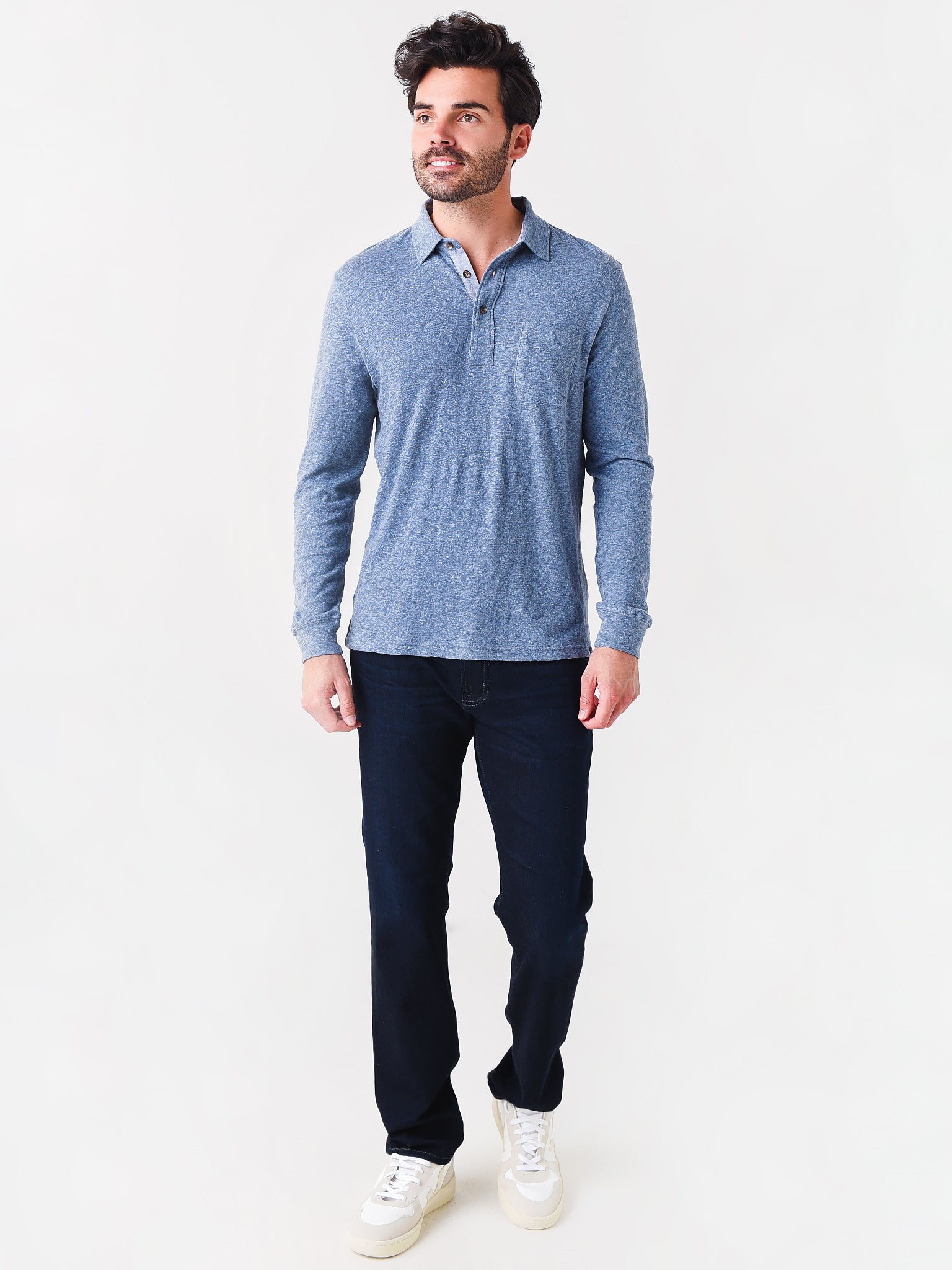 Faherty Brand Men's Long Sleeve Luxe Heather Polo - Saint Bernard