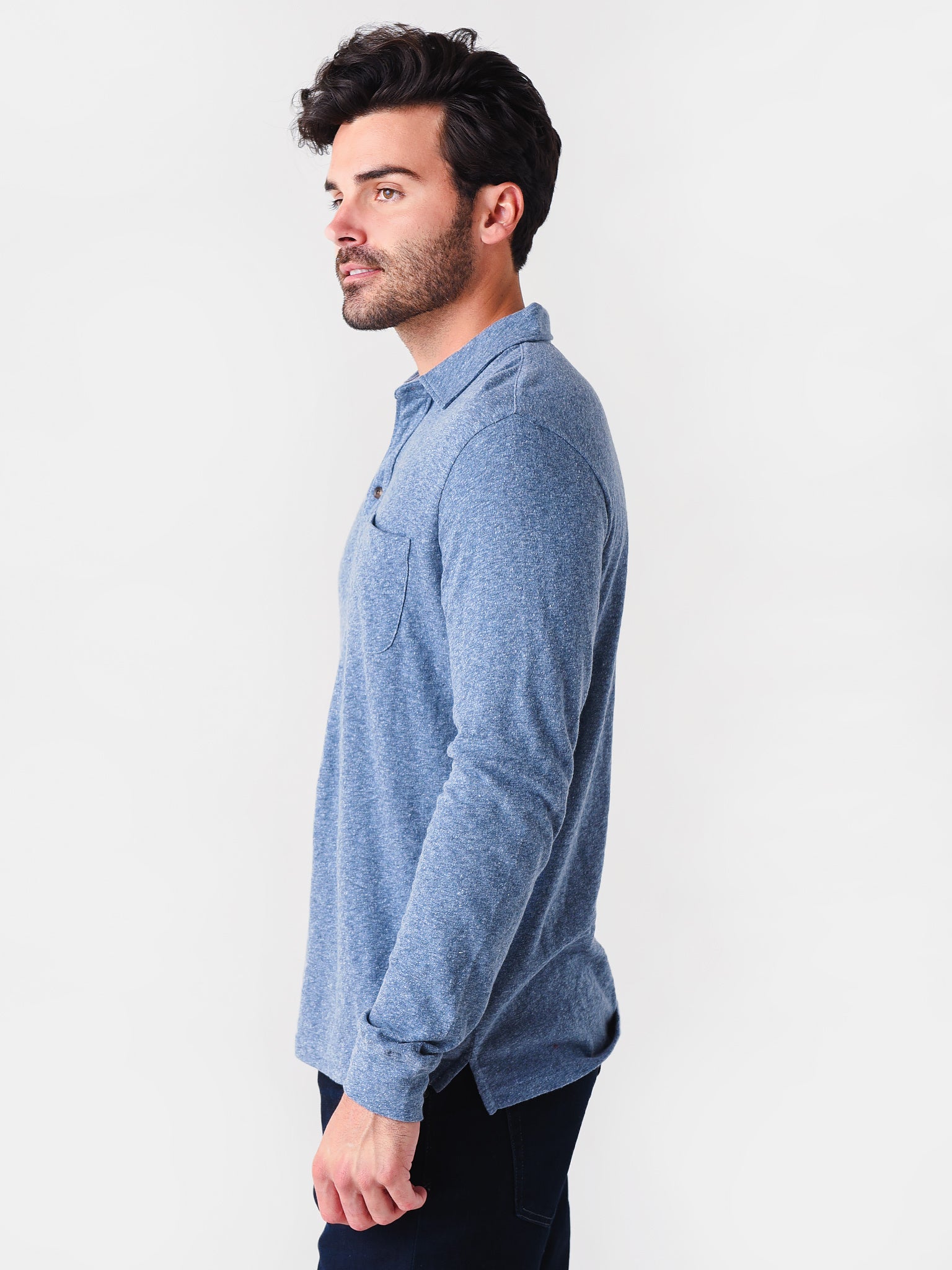 Faherty Brand Men's Long Sleeve Luxe Heather Polo - Saint Bernard