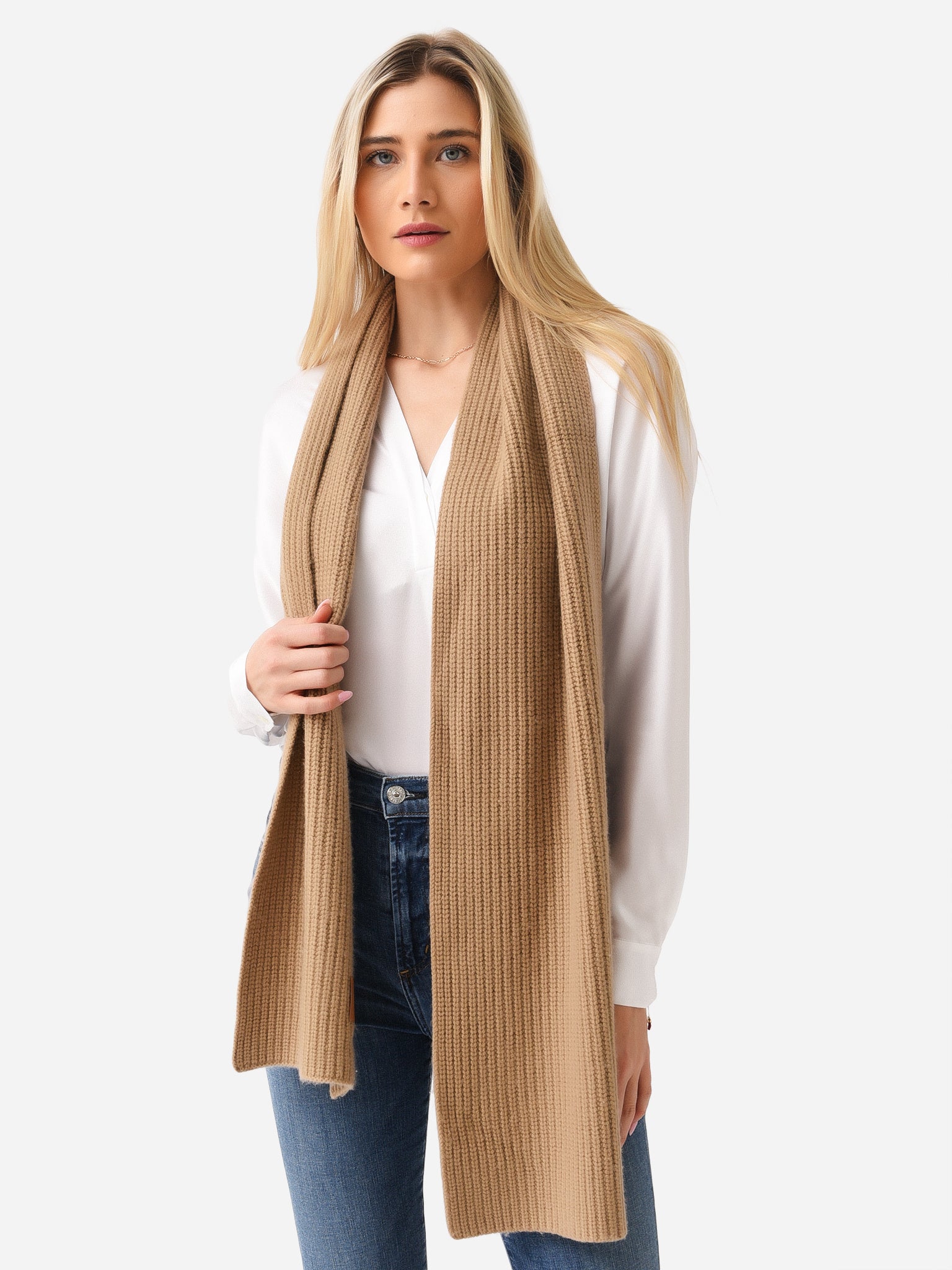 Vince Women's Wool Cashmere Ribbed Shaker Stitch Scarf - Saint Bernard