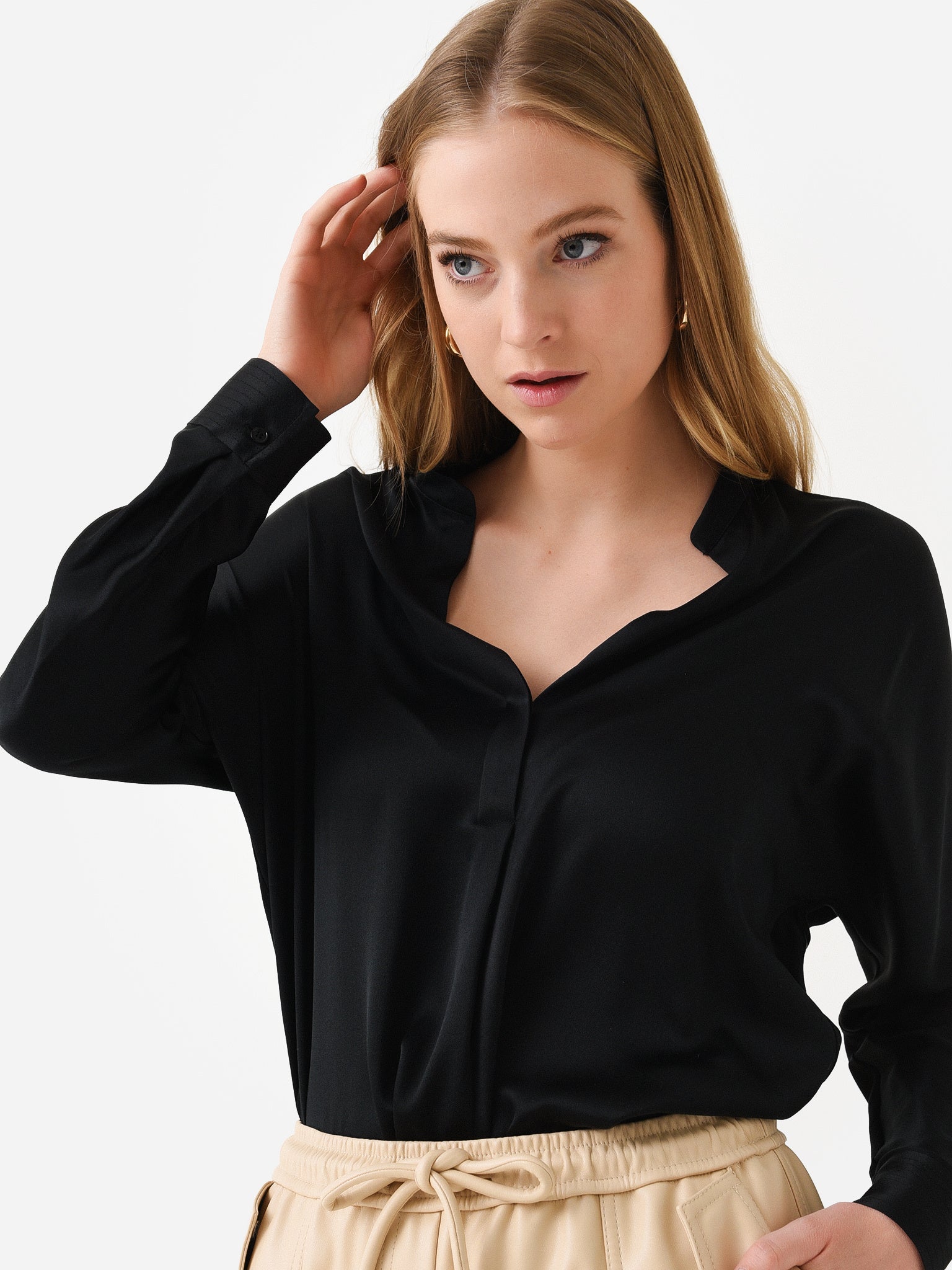 Vince Women's Satin Band Collar Blouse - Saint Bernard